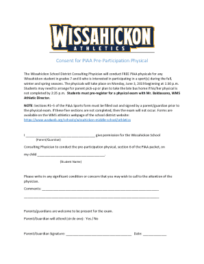Fillable Online Consent for PIAA Pre-Participation Physical Fax Email ...