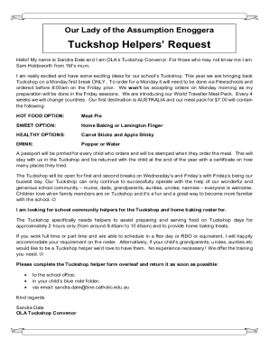 Fillable Online Tuckshop Helpers' Request Fax Email Print - pdfFiller