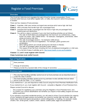 Fillable Online FOOD PREMISES REGISTRATION FORM - City of Casey Fax ...
