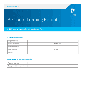 Fillable Online Personal training permit application form - City of ...