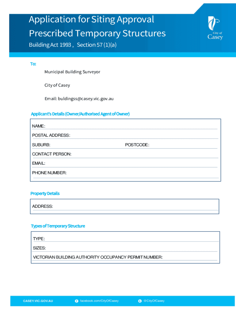 Fillable Online APPLICATION FOR SITING APPROVAL FOR PRESCRIBED ... Fax ...