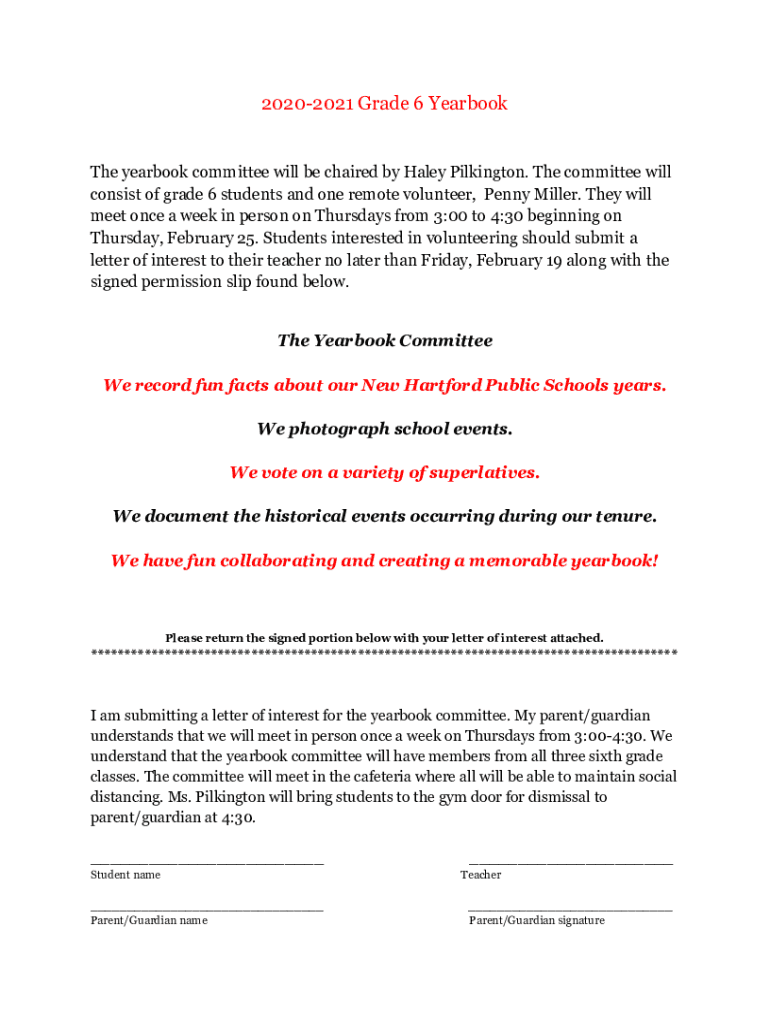Fillable Online Dear 6th Grade Parents - New Hartford Public Schools ...