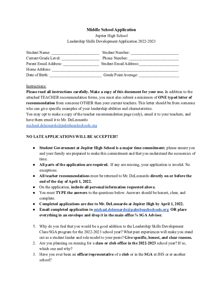 Fillable Online Jupiter Middle School - The School District of Palm ...