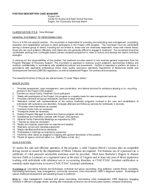 Fillable Online Case Manager Job Description Template - LinkedIn ...