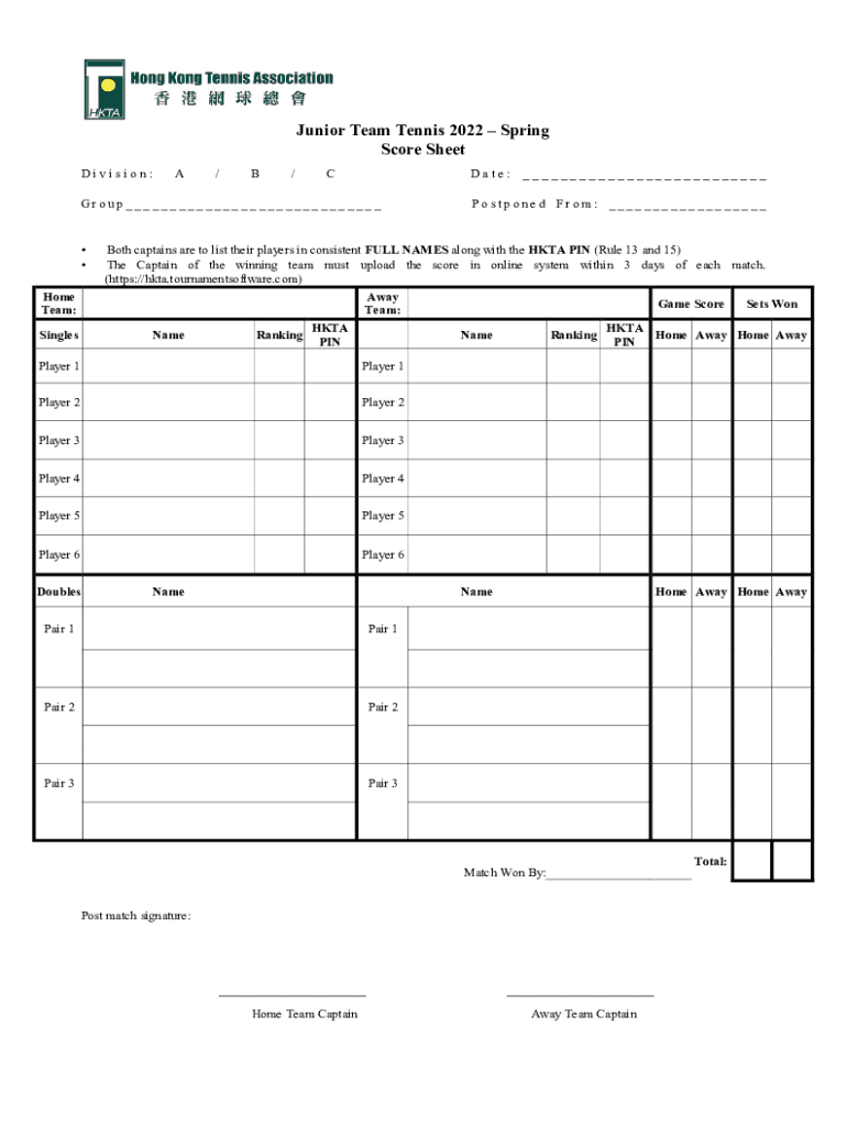 Fillable Online Score Sheet Jr22 - Spring.doc Fax Email Print - pdfFiller