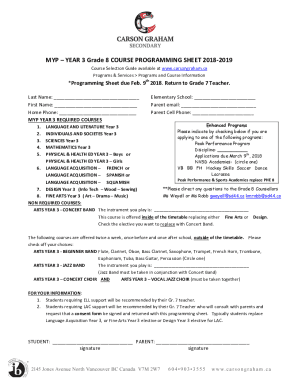 Fillable Online YEAR 3 Grade 8 COURSE PROGRAMMING SHEET 2018-2019 Fax ...