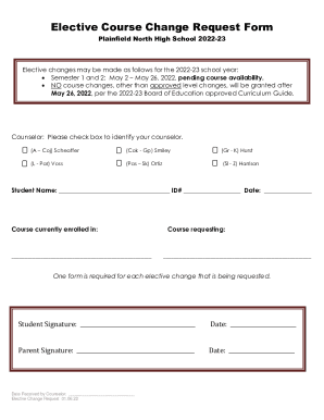 Fillable Online Elective Change Request Form - Plainfield North High ...