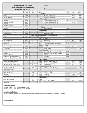 Fillable Online Class of 2024 Course Request Sheet Fax Email Print - pdfFiller