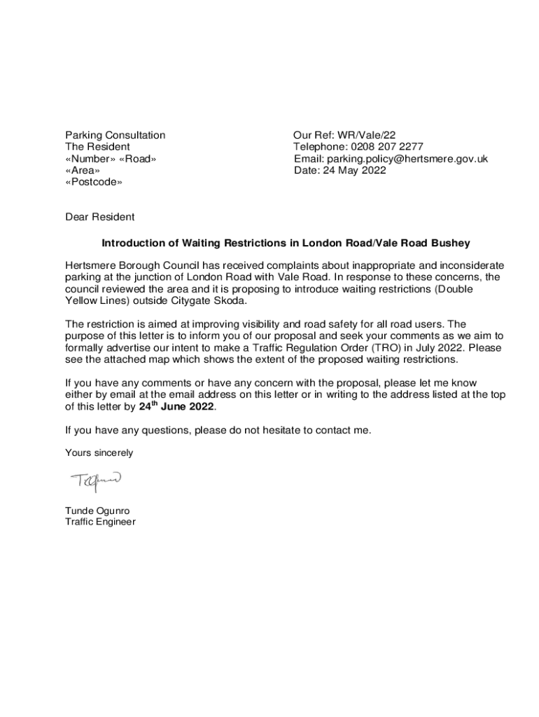 Fillable Online May 22 Vale Road Letter to residents. May 22 Vale Road ...