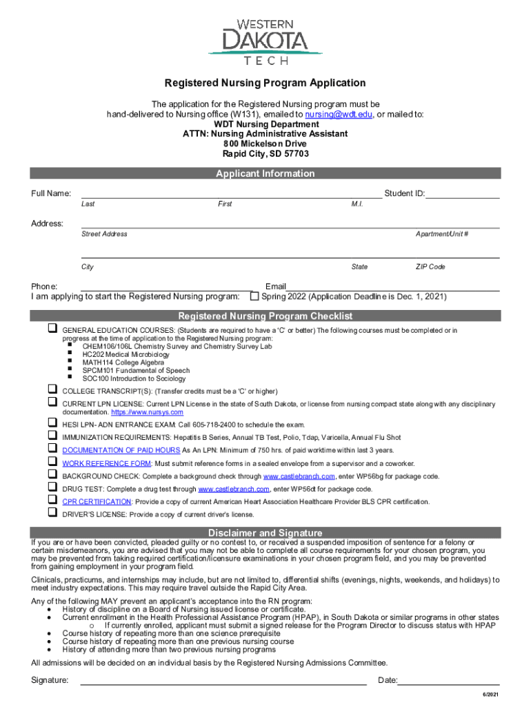 Fillable Online The application for the Registered Nursing program must ...