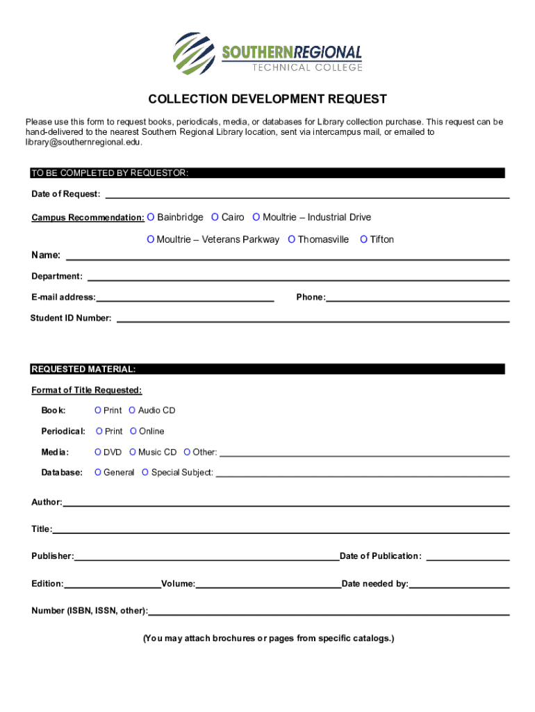 Fillable Online LIBRARY MATERIALS REQUEST FORM Fax Email Print - pdfFiller