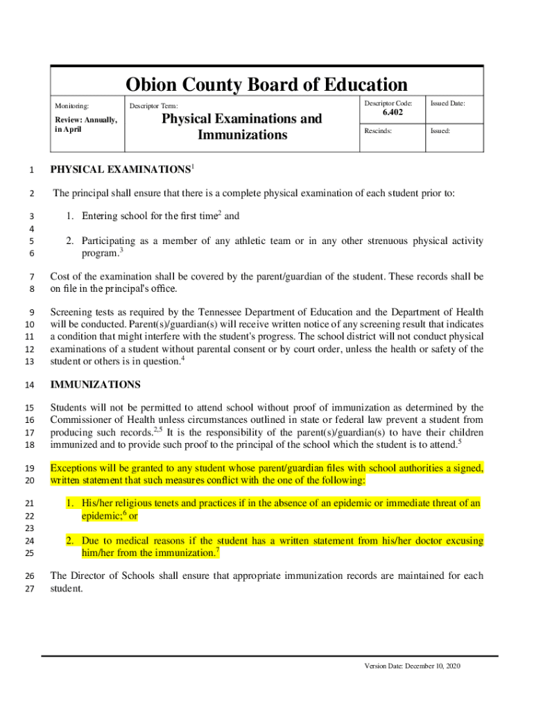 Fillable Online Physical Examinations and Immunizations Fax Email Print - pdfFiller
