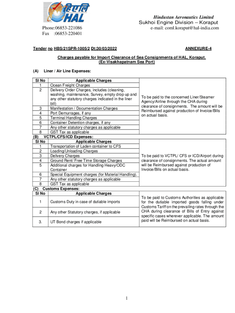 Fillable Online Tender Opening summary sheet - HAL India Fax Email ...