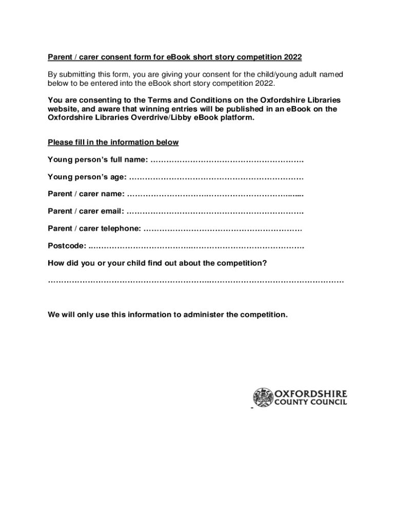 Fillable Online eBook short story competition consent form Fax Email ...