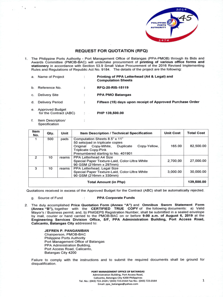 Fillable Online The Philippine Ports Authority - Port Management Office ...