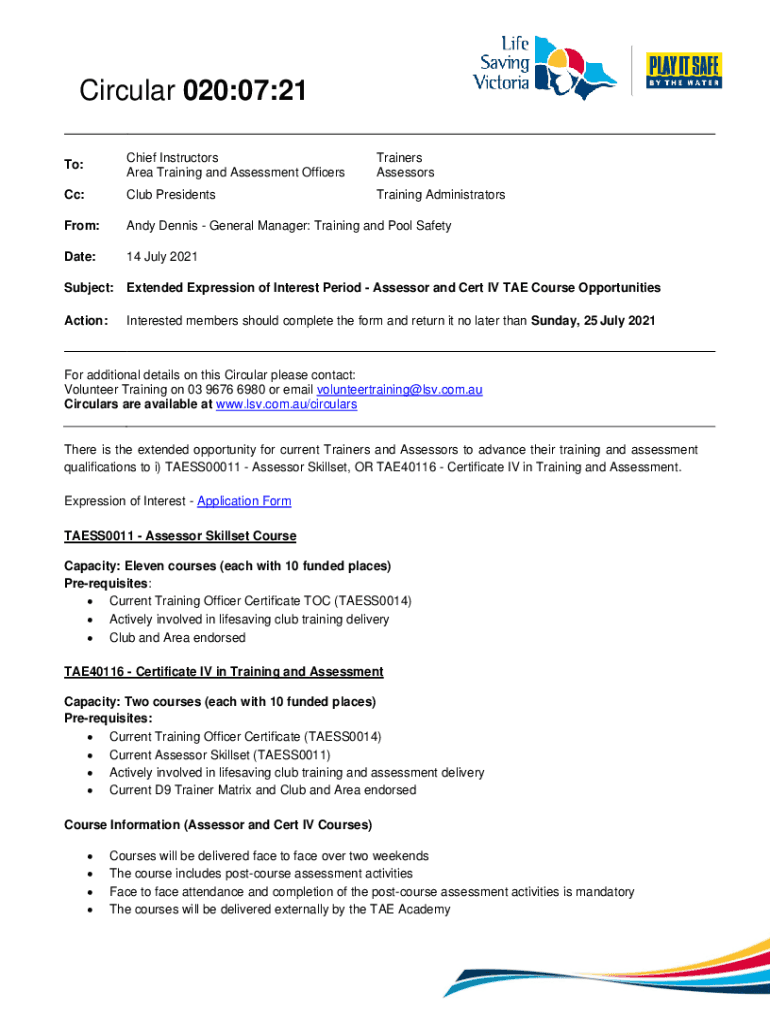 Fillable Online Circular 020:07:21 - Life Saving Victoria Fax Email Print - pdfFiller