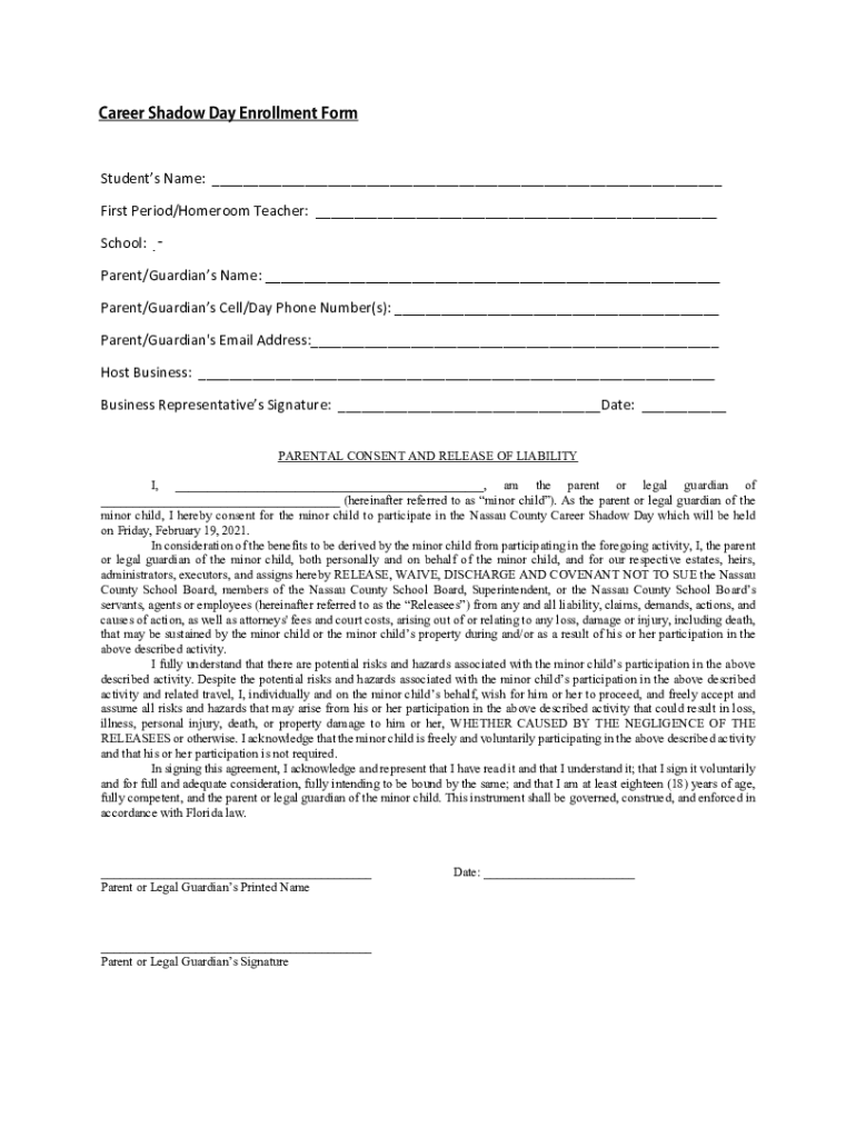 Fillable Online job shadowing parent/guardian information sheet Fax Email Print - pdfFiller
