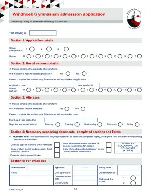 Fillable Online Windhoek Gymnasium admission application Fax Email ...
