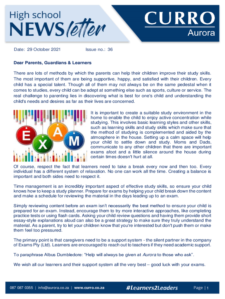 Fillable Online high-school-newsletter-29-october.pdf - Curro Fax Email ...