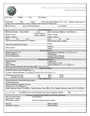 Fillable Online MIDLAND COUNTY JUVENILE CARE CENTER Intake Form ... Fax ...