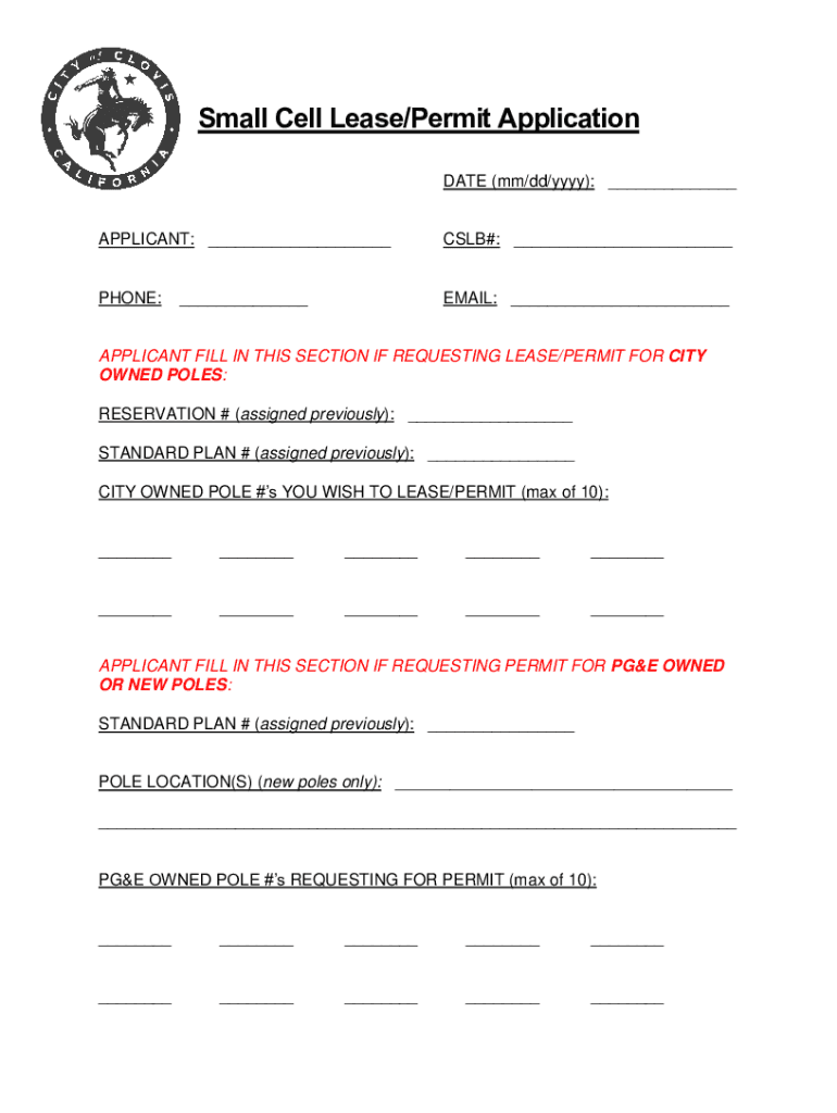 Fillable Online Small Cell Lease/Permit ApplicationCity of Clovis Fax ...