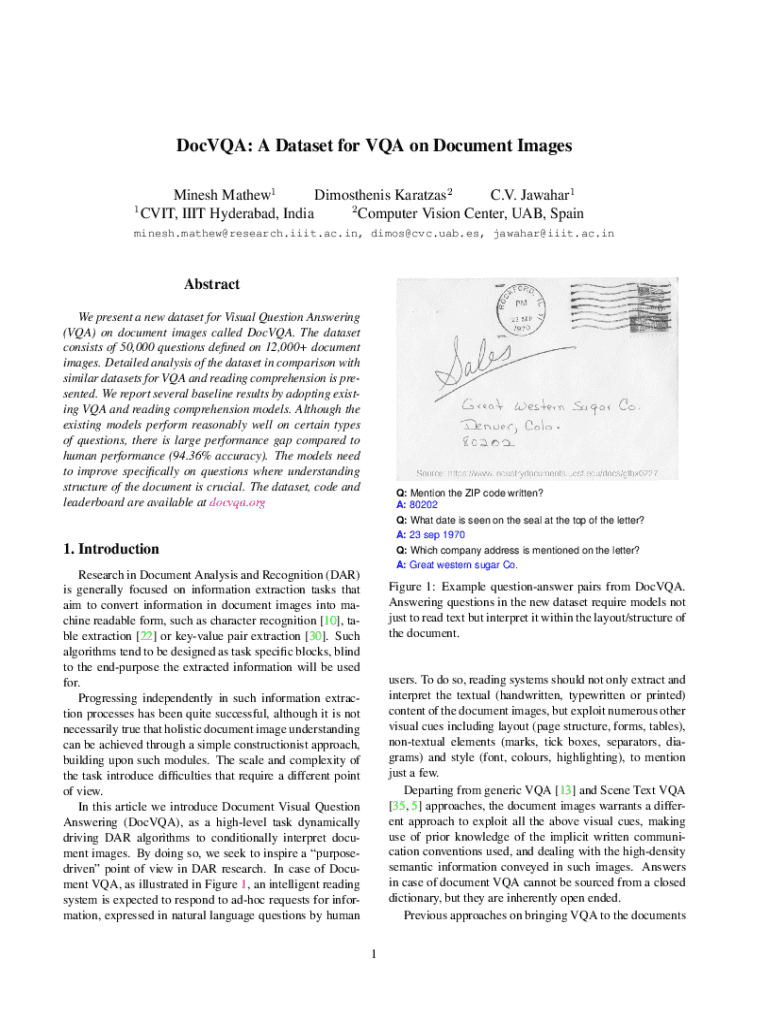 Fillable Online cvit iiit ac DocVQA: A Dataset for VQA on Document ...