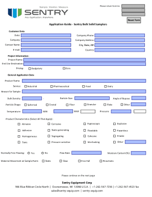 Fillable Online Sentry Bulk Solid Sampler Application Data Sheet Fax ...