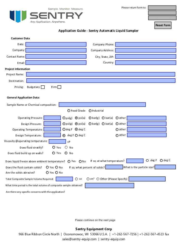Fillable Online Sentry Automatic Liquid & Slurry Sampler Application ...