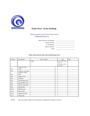 Fillable Online Order Form - Q-Pot Clothing - LAERSKOOL QUEENSWOOD Fax Email Print - pdfFiller