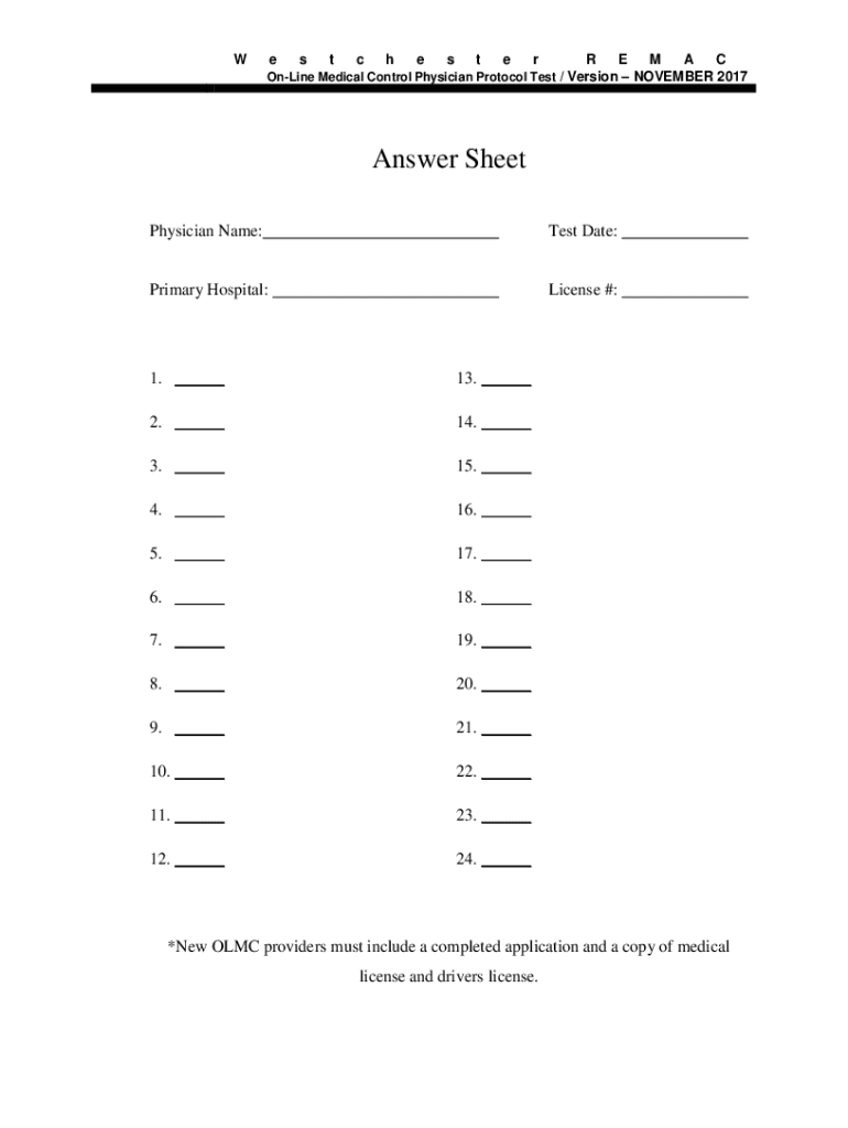 Fillable Online On-Line Medical Control Physician Protocol Test ...