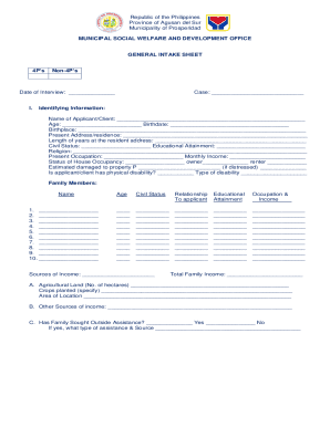 Fillable Online Intake sheet - Republic of the Philippines Province of Agusan ... Fax Email ...