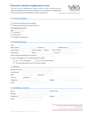 Fillable Online Domestic Student Application Form - National Academy of ...