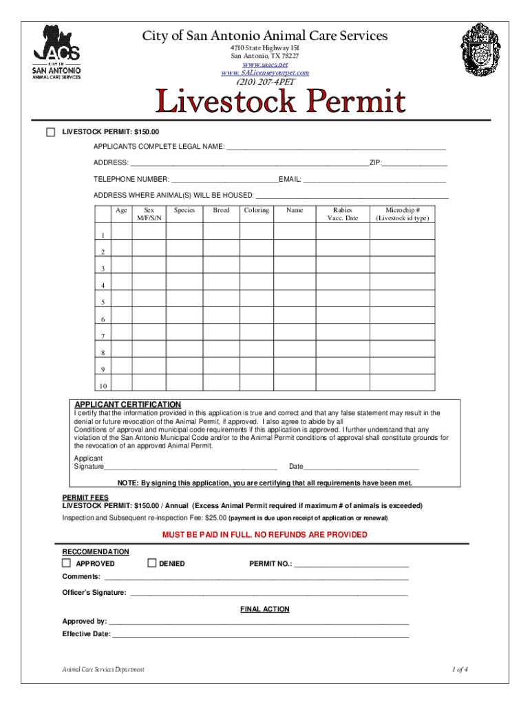 Fillable Online Permit-Livestock.pdf - City of San Antonio Animal Care ...