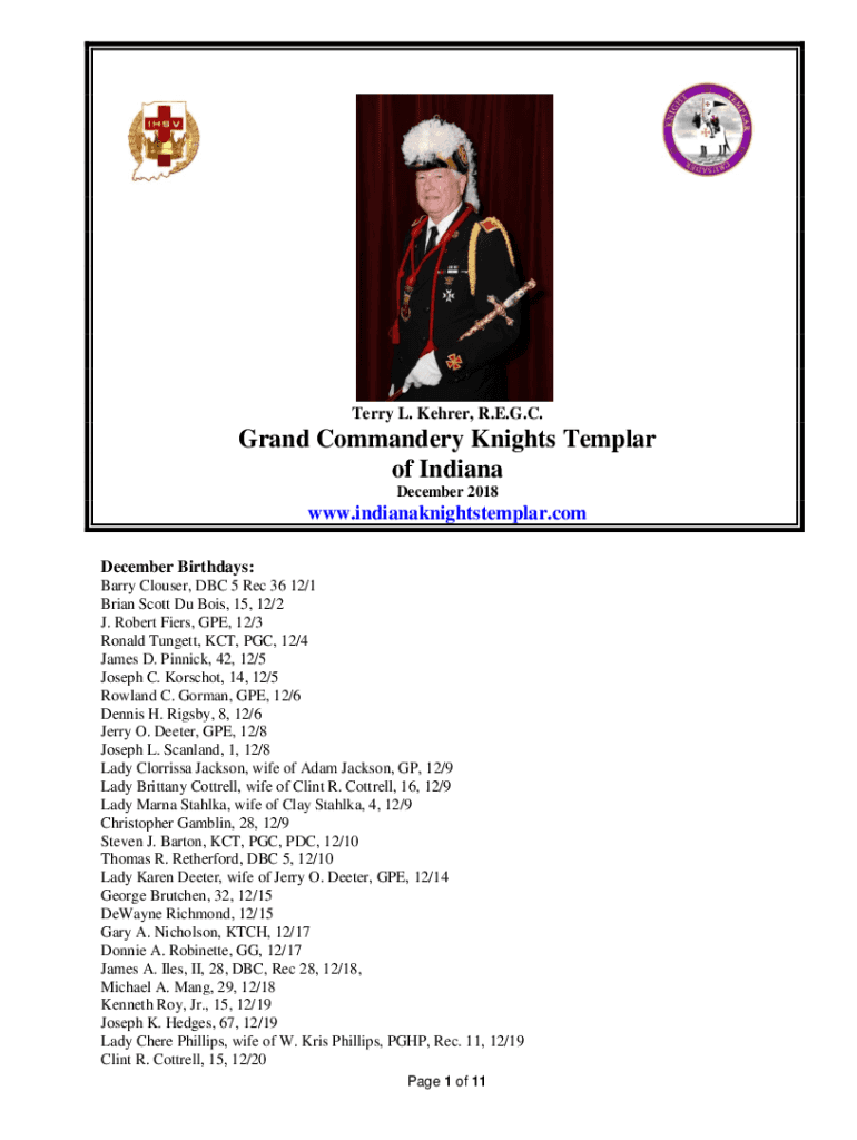 Fillable Online Grand Commandery Knights Templar of Indiana Fax Email ...