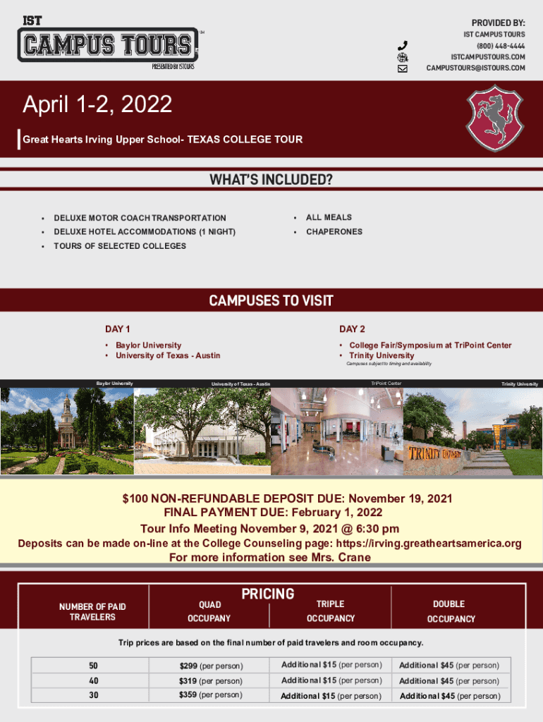 Fillable Online Senior Trip - Great Hearts Irving, Serving Grades K-12 ...