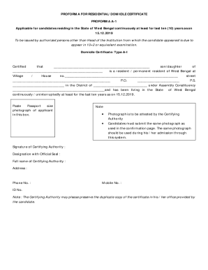 Fillable Online Competent Issuing authority of Residential/ Domicile ...