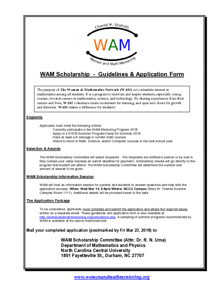 Fillable Online WAM Scholarship - Guidelines & Application Form Fax ...