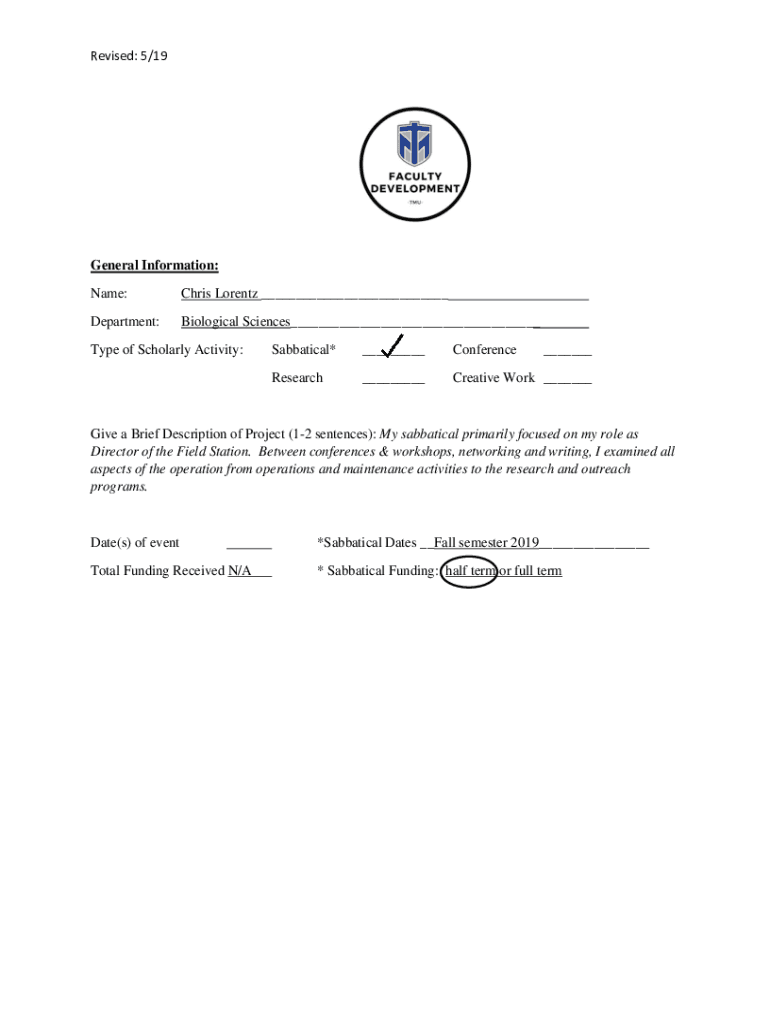 Fillable Online Faculty Sabbatical LeavesCollege of Biological Sciences Fax Email Print - pdfFiller