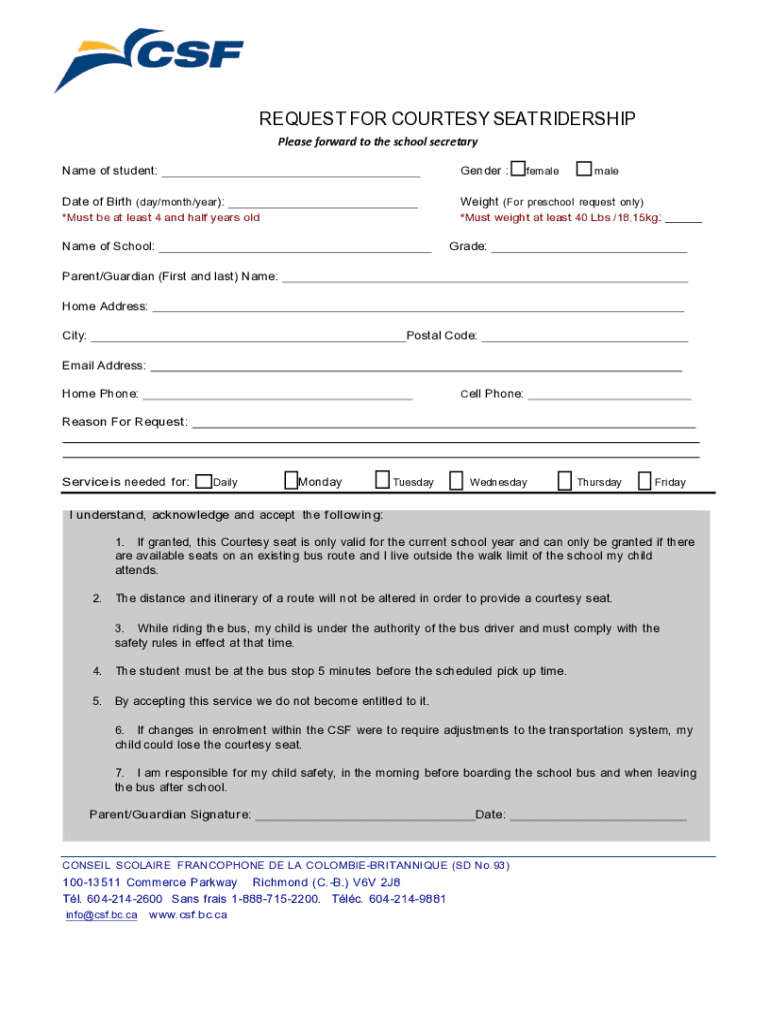 Fillable Online request for courtesy seat ridership - Lynch Bus Lines ...