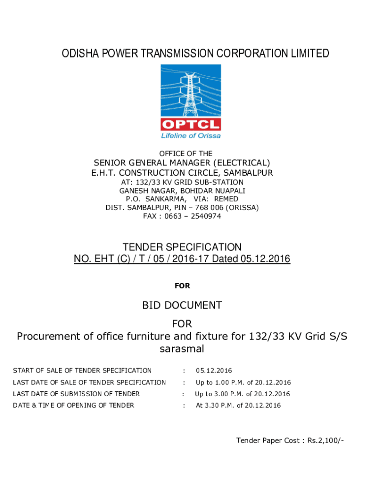 Fillable Online Orissa Power Transmission Corporation Limited Tenders ...