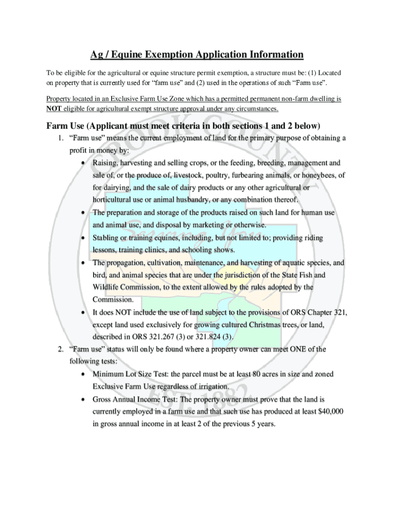 Fillable Online agricultural building or equine facility exemption ...