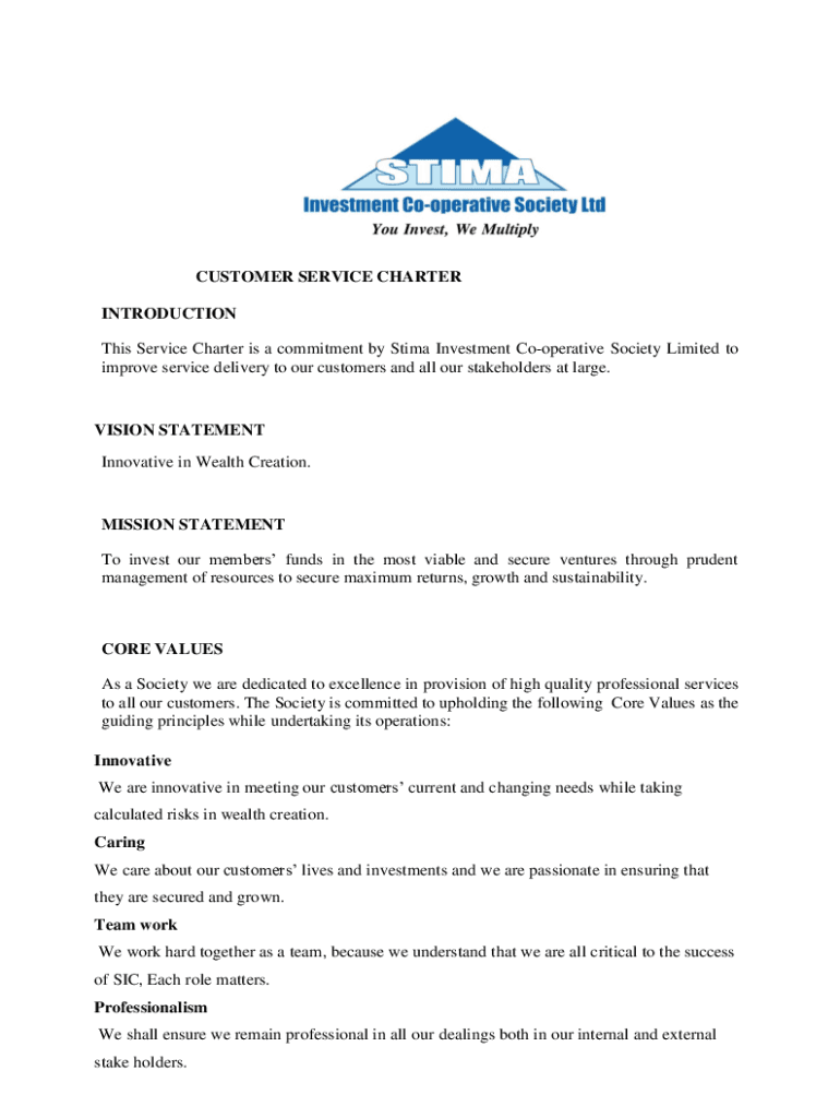 Fillable Online stimainvestment co Customer Service Charter - Stima ...