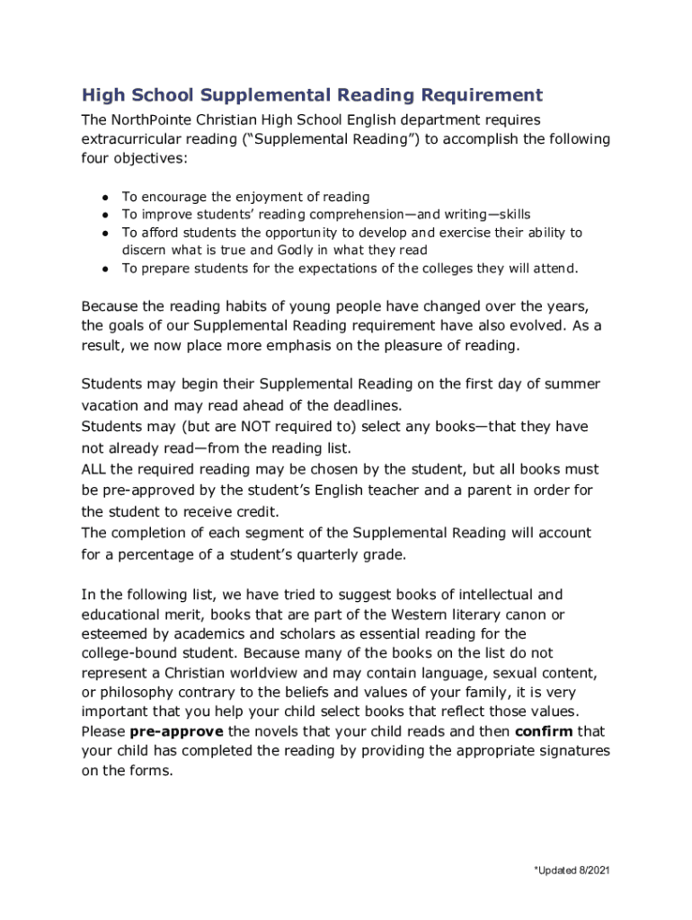 Fillable Online Current Supplemental Reading list and form (updated for ...