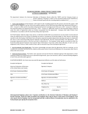 Fillable Online SINGLE PROJECT SHORT FORM LETTER OF AGREEMENT Fax Email ...