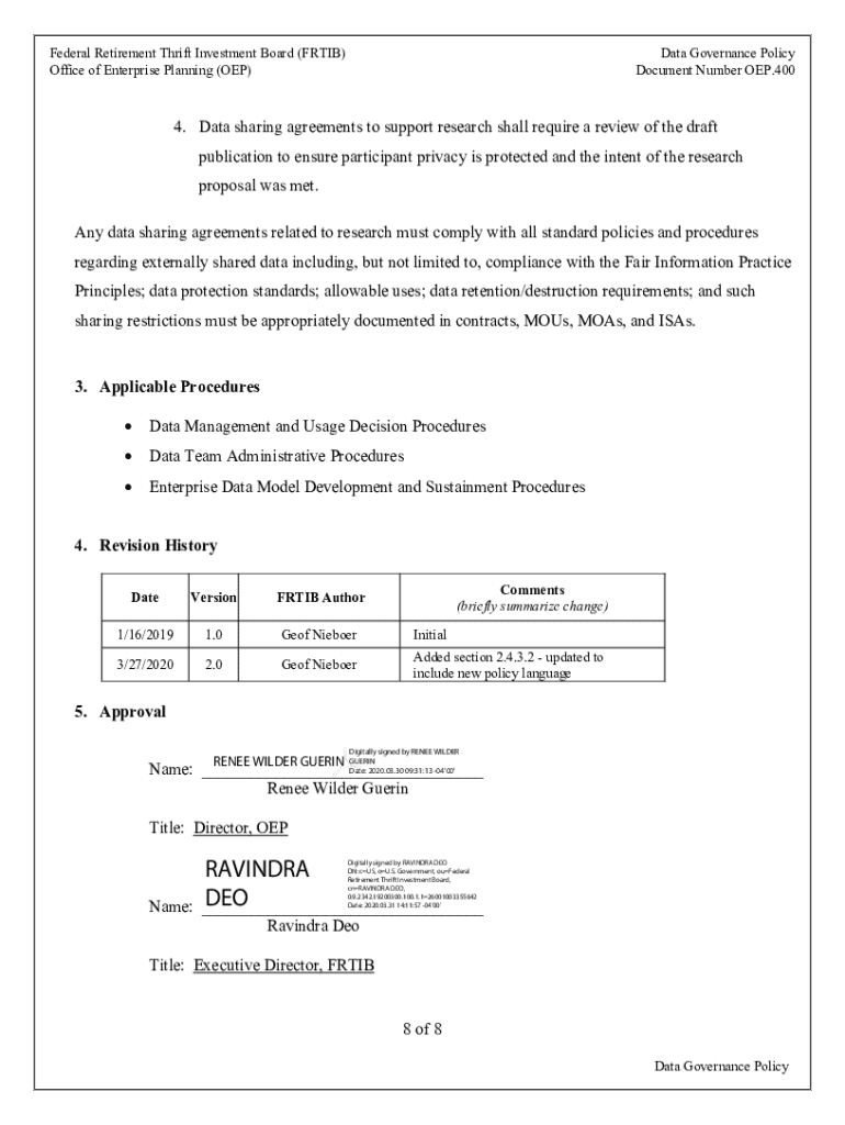Fillable Online Data Governance - Federal Retirement Thrift Investment ...