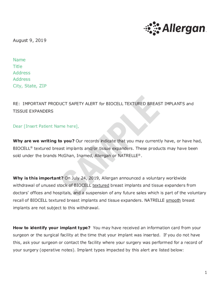 Fillable Online Analysis of Allergan's Biocell Implant Recall in a ...