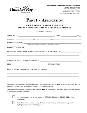 Fillable Online PART I - APPLICATION - City of Thunder Bay Fax Email ...