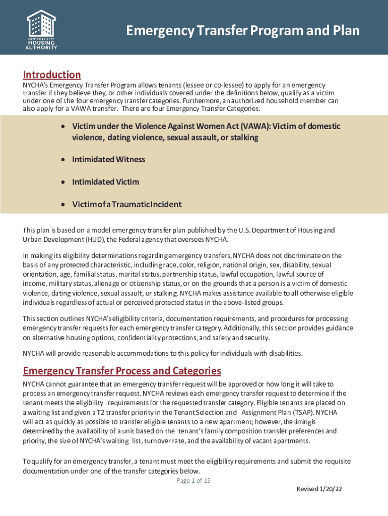 Fillable Online Model Emergency Transfer Plan for Victims of Domestic ...