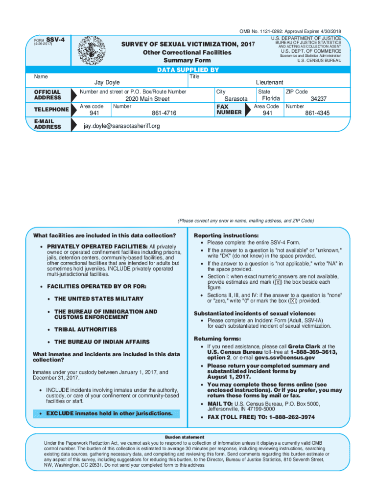 Fillable Online SURVEY OF SEXUAL VICTIMIZATION, 2016 Other Correctional ...