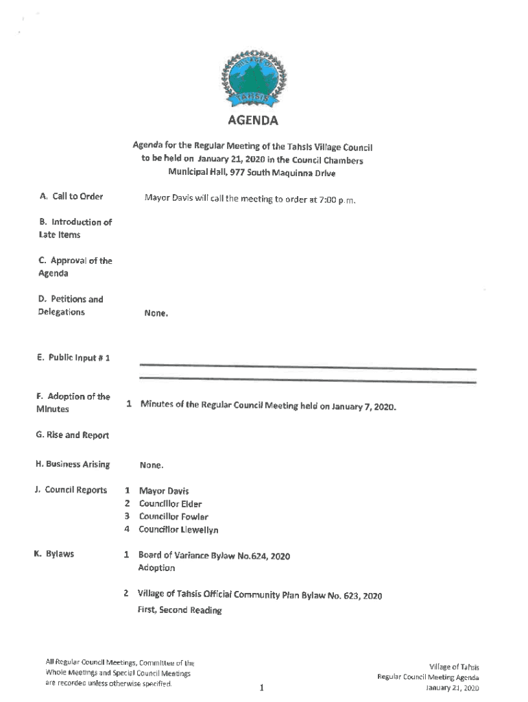 Fillable Online H. Business Arising 1 Report to Council Re - Village of ...